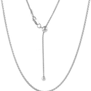 Savlano 925 Sterling Silver Italian Solid 1.2MM Diamond Cut Square Wheat Fox Tail Spiga Adjustable Bolo 14-24 Inch Chain Necklace For Women - Made in Italy Comes With a Gift Box (White)