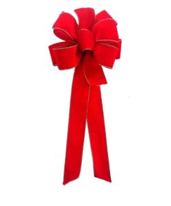 rocky mountain goods 10” x 26” christmas red bow with gold edges - indoor/outdoor bow for wreaths, tree topper, door, post (1)