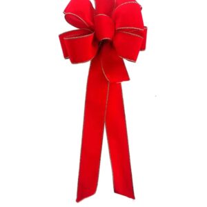 Rocky Mountain Goods 10” x 26” Christmas Red Bow with Gold Edges - Indoor/Outdoor Bow for Wreaths, Tree Topper, Door, Post (1)