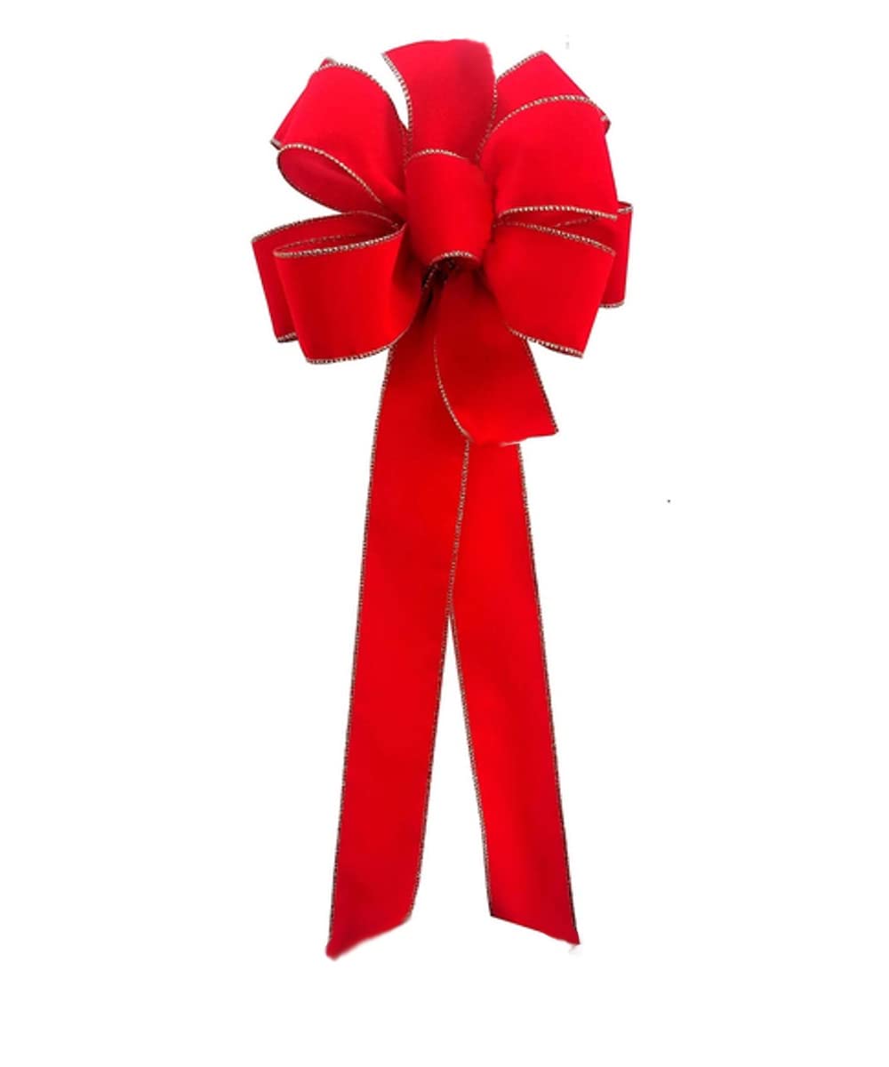 Rocky Mountain Goods 10” x 26” Christmas Red Bow with Gold Edges - Indoor/Outdoor Bow for Wreaths, Tree Topper, Door, Post (1)