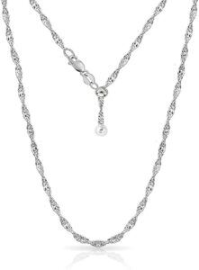 savlano 925 sterling silver italian solid 1.5mm singapore twist adjustable bolo 14-24 inch chain necklace for women - made in italy comes with a gift box (white)