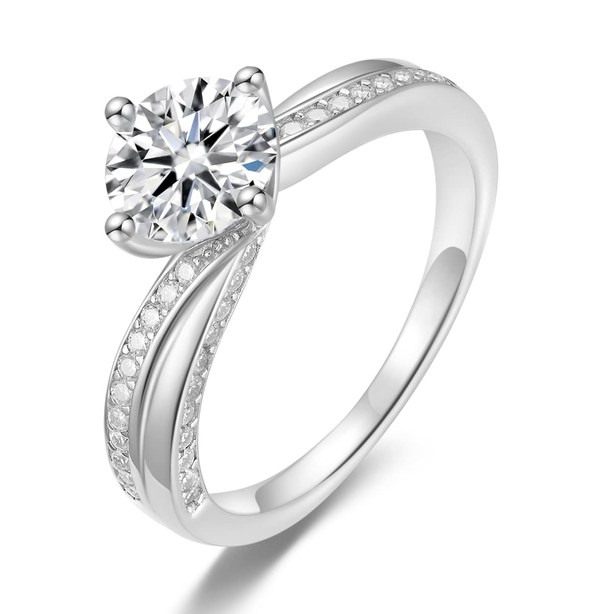 ZLAEBL Center 1-1/2 Carat (ctw) Moissanite Stone Engagement Ring for Women Solitare with Accents Sterling Silver Ring for Women Twisting Ring for Women, 6