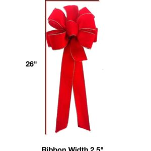 Rocky Mountain Goods 10” x 26” Christmas Red Bow with Gold Edges - Indoor/Outdoor Bow for Wreaths, Tree Topper, Door, Post (1)