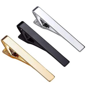 Ericotry 3 PCS Mens Classic Tie Clips Black Gold Sliver Necktie Tie Bar Clip Set for Regular Ties for Wedding Anniversary Business and Best Gift