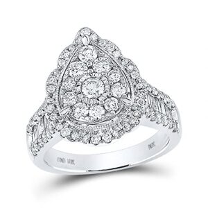 10kt white gold round diamond teardrop bridal wedding engagement ring 1-5/8 cttw