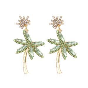 fashion trendy palm tree earrings for women,bling unique cz tropical earrings plant leaf drop dangle earrings,funky novelty vacation summer boho hawaiian holiday cute jewelry(white green)