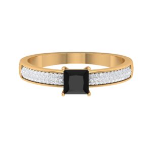 black spinel and diamond engagement ring, princess cut black spinel and gold engagement ring, 14k yellow gold, size:us 6.00