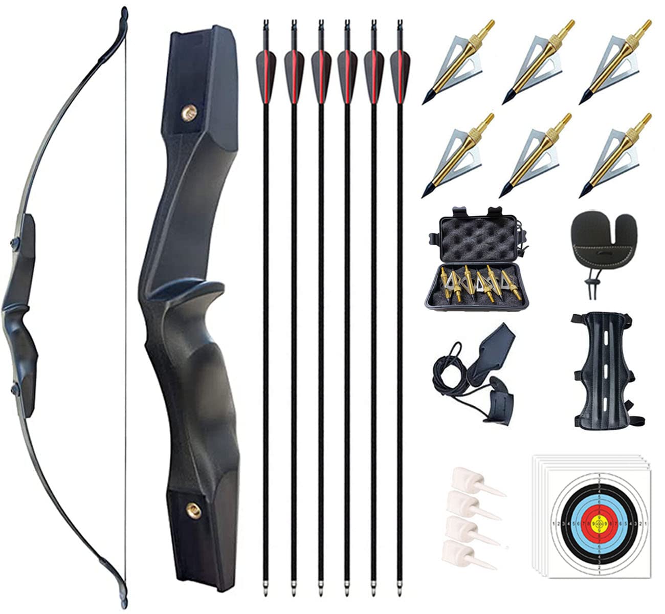 Monsour Archery 53" Takedown Recurve Bow and Arrows Set for Adults Right Hand Longbow Kit Straight Bow for Beginner Shooting Practice 30 40lb (40lb)