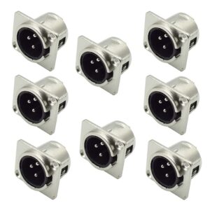 bnafes 8pcs xlr male jack 3 pin - panel mount jacks d series size xlr-m audio speaker microphone connector