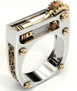 hukqbunx 925 sterling silver unique design mechanical gear steampunk two-color men's and women's universal ring size 6-10 (size 10), clear