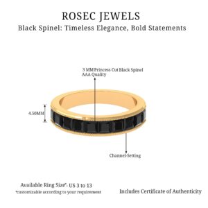 Certified Black Spinel Half Eternity Band, AAA Quality, Natural Black Spinel Anniversary Ring (With Jewelry Box), 14K Yellow Gold, Size:US 9.50