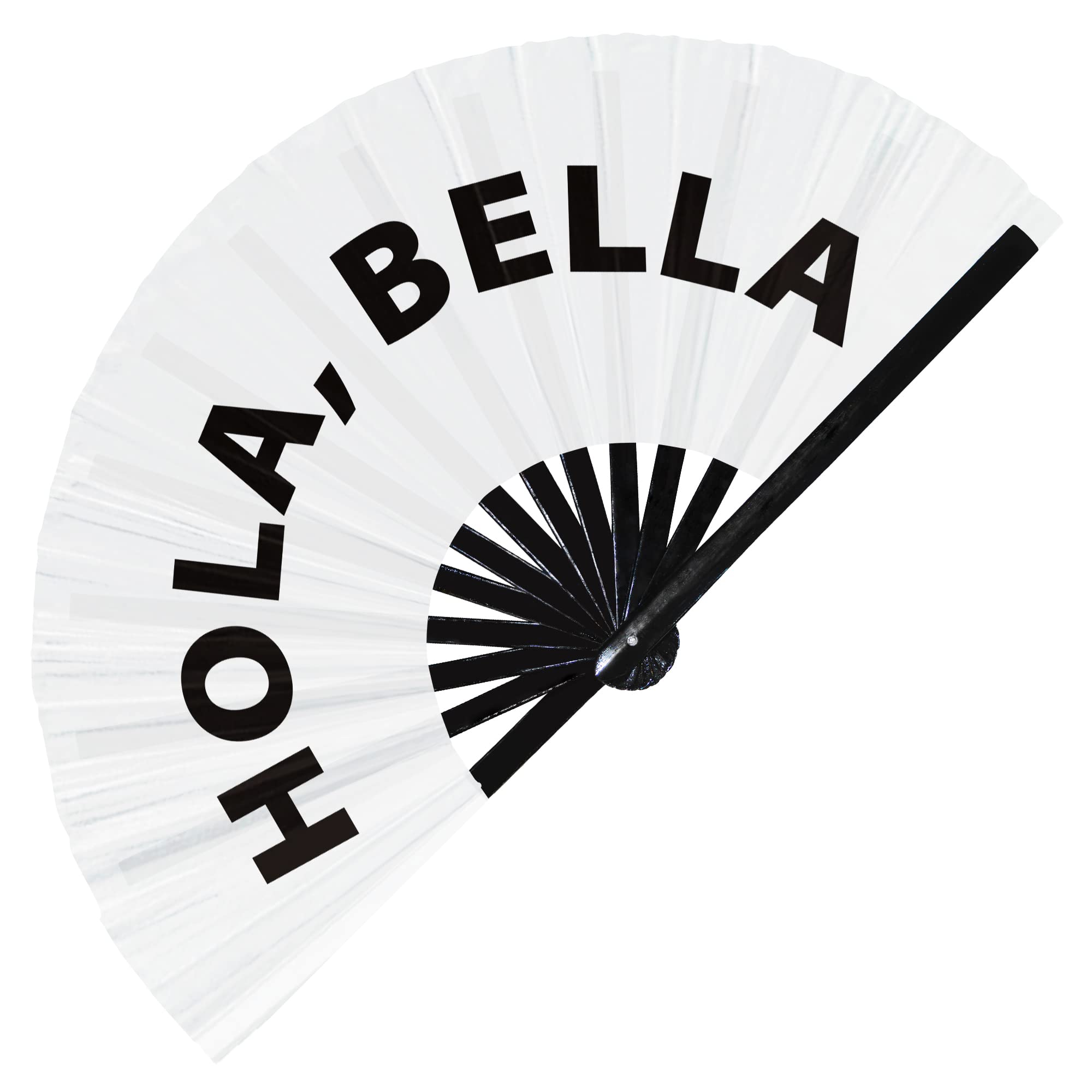 Hola, Bella Hand Fan Foldable Bamboo Circuit Rave Hand Fans Spanish Words Fan Outfit Party Gear Gifts Music Festival Rave Accessories (White)