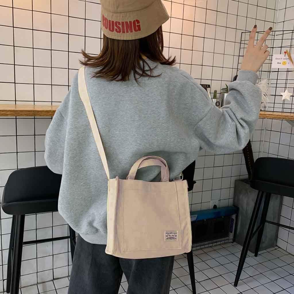 RUIVE Bag Messenger Canvas Women's Handbag Corduroy Fashion Bag Casual Shoulder Bag Shoulder Tote Bag for Women (White, one size)