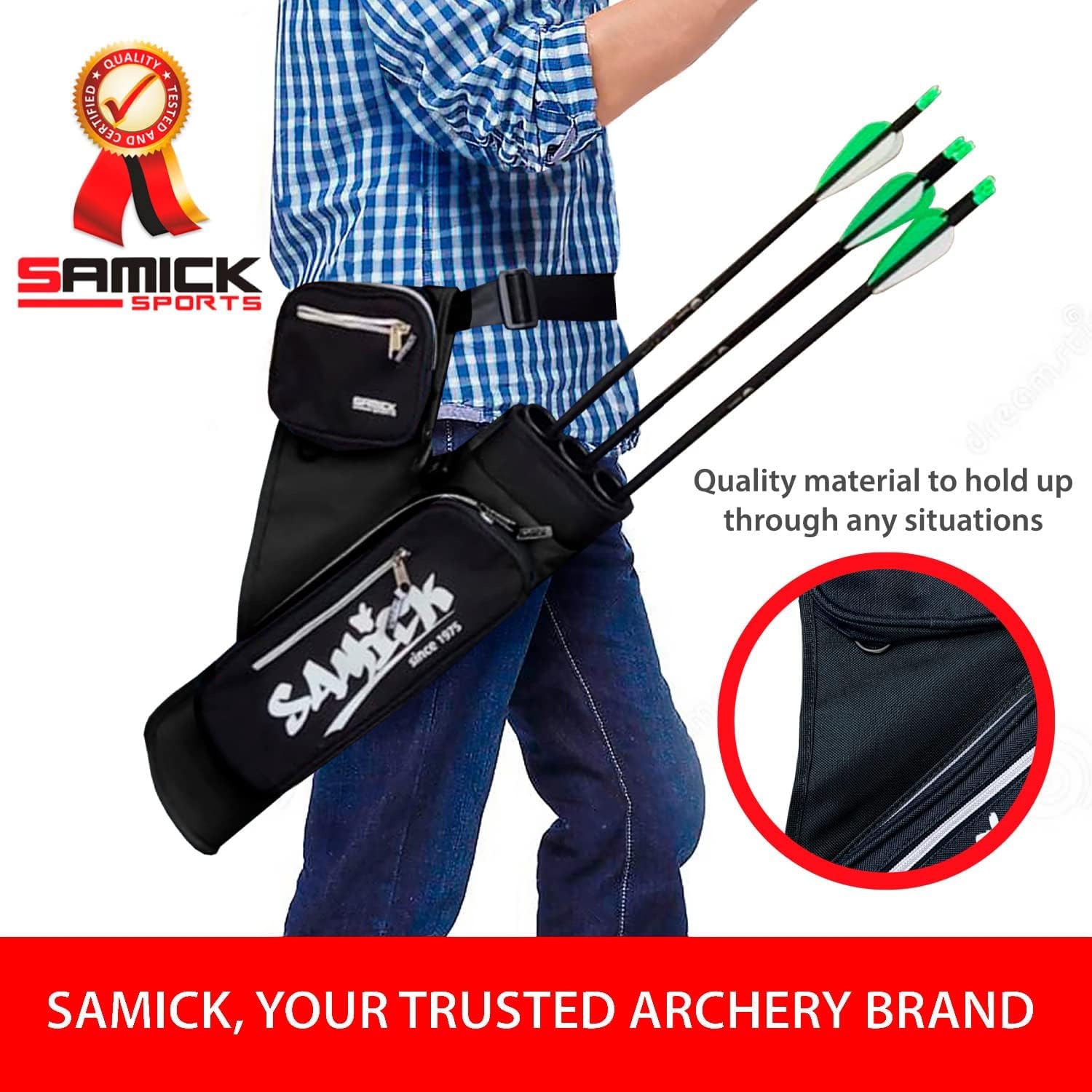 SAMICK SPORTS Archery Arrow Quiver - Adjustable Waist Hanged Quiver with 3 Removable Tubes & Pockets for Archery Arrows Case & Equipment - Ideal for Hunting & Target Practice - Right Handed Only