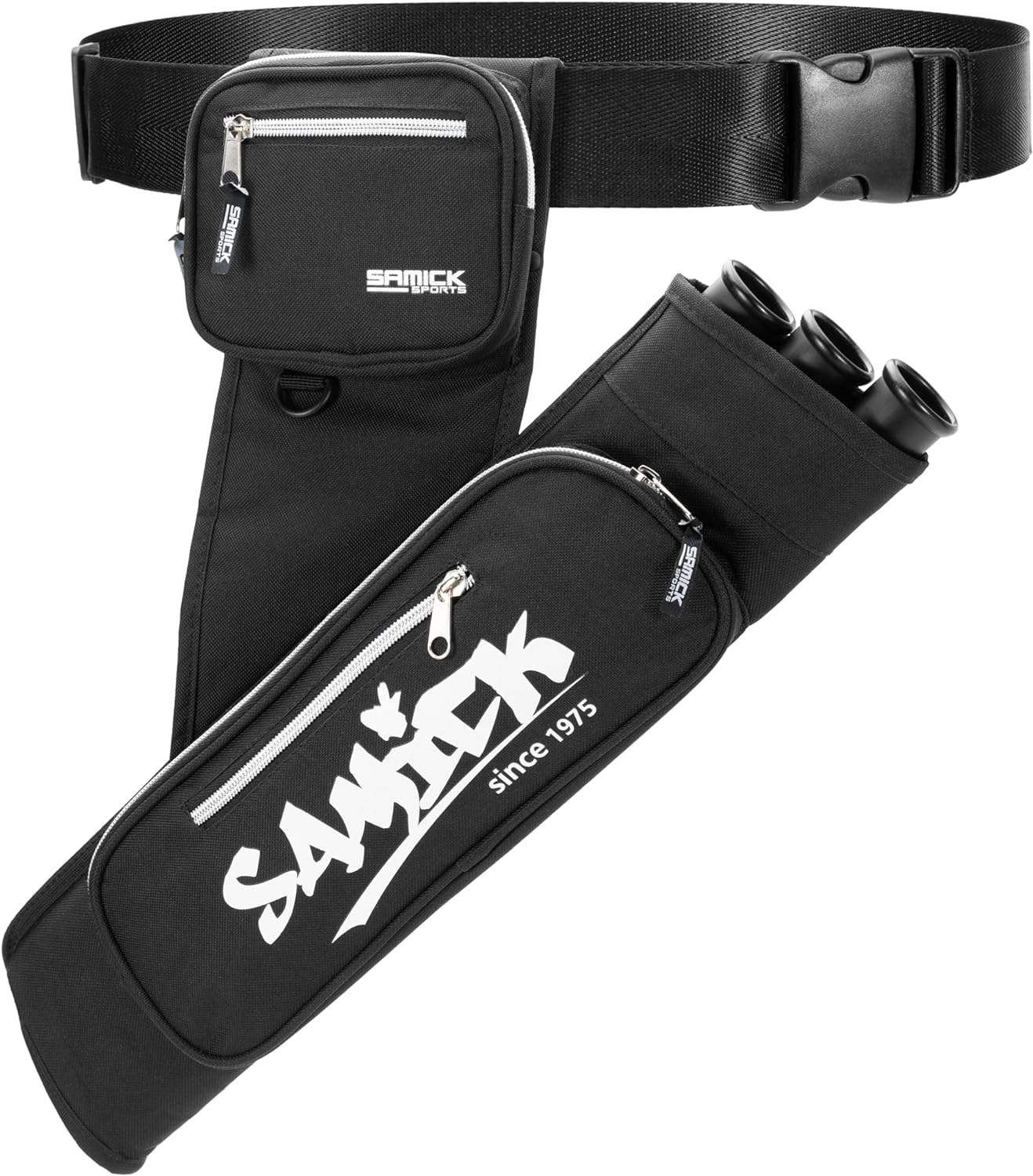 SAMICK SPORTS Archery Arrow Quiver - Adjustable Waist Hanged Quiver with 3 Removable Tubes & Pockets for Archery Arrows Case & Equipment - Ideal for Hunting & Target Practice - Right Handed Only