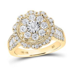 10kt yellow gold round diamond cluster bridal wedding engagement ring 1-5/8 cttw