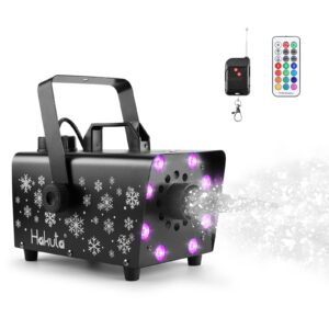 hakuta snow machine, 800w snow machine with 8 led rgb lights, 13 led lighting colors and 2 remotes, perfect for christmas, halloween, valentine's day, wedding, parties and dj stage