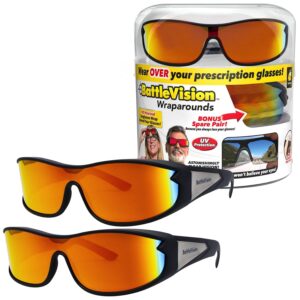 battlevision wrap arounds hd polarized sunglasses, as-seen-on-tv, fits over your prescription eyeglasses and reading, see clearer, anti-glare, protects your eyes by blocking blue & uv rays, unisex