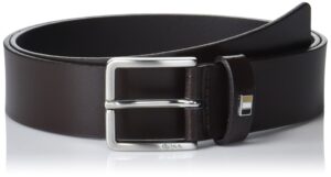 boss men's engraved logo leather belt, dark roast, 36