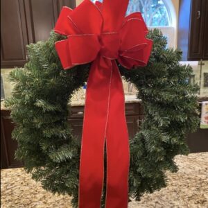 Rocky Mountain Goods 10” x 26” Christmas Red Bow with Gold Edges - Indoor/Outdoor Bow for Wreaths, Tree Topper, Door, Post (1)