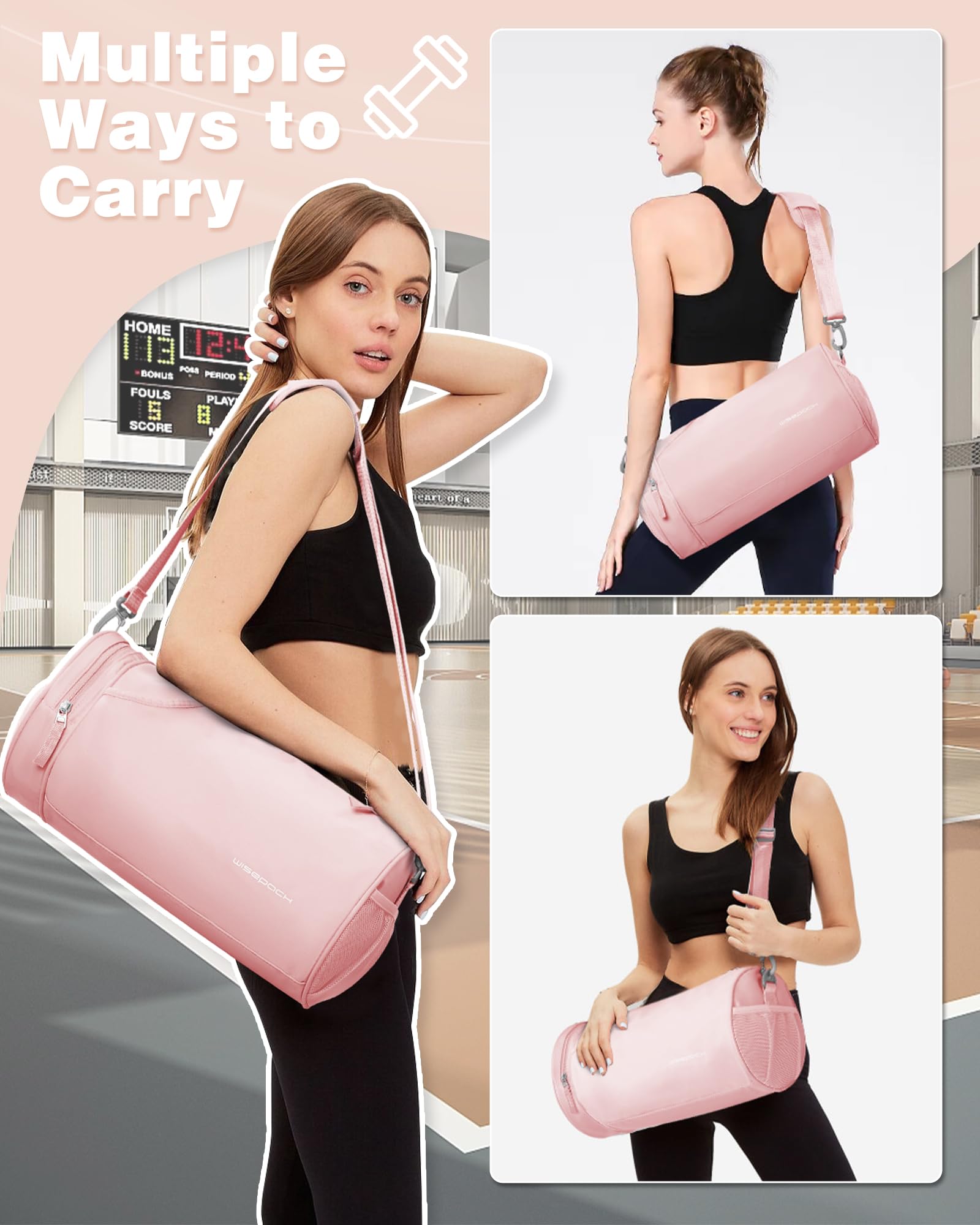 Small Gym Bag for Women,Waterproof Workout Bag Mini Duffle Bag Womens Spotrs Gym Bags Small Travel Duffel Bag with Wet Pocket Carry on Weekender Bags for Dance Swimming,Gym,Yoga,Fitness Pink