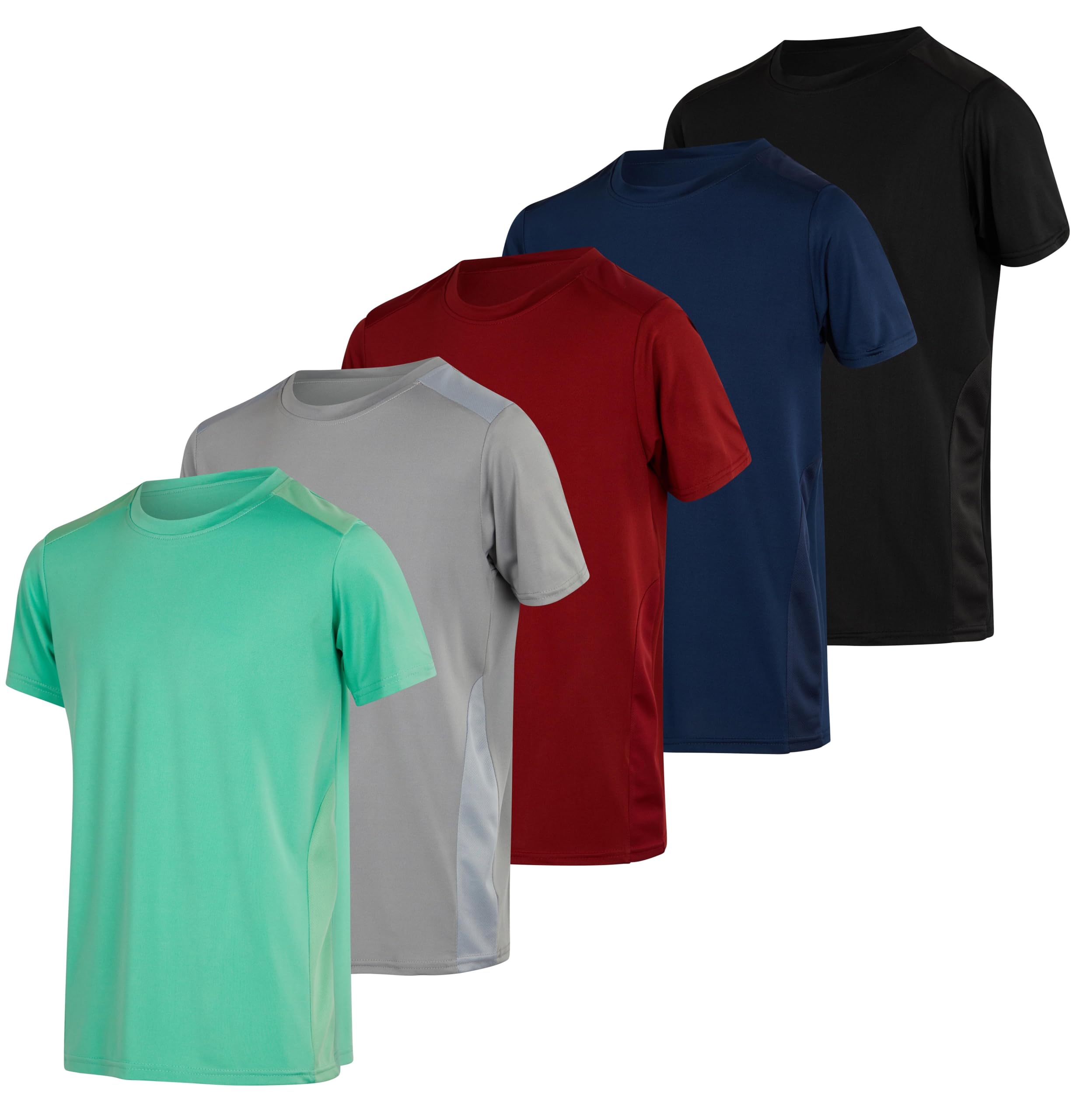 5 Pack: Boys Girls Active Athletic Quick Dry Dri Fit Short Sleeve T-Shirt Crew Neck Tops Teen Gym Undershirts Tees Youth Basketball Clothes Moisture Wicking Shirts-Set 14,Small (6-7)