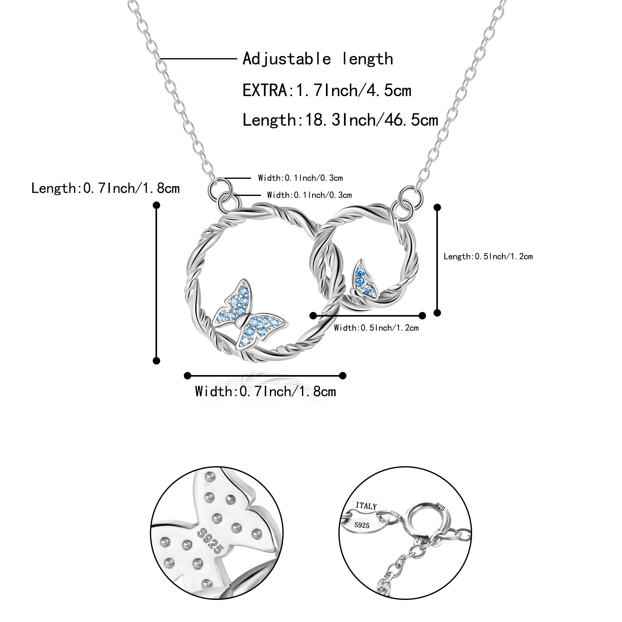 BriLove 925 Sterling Silver Cubic Zirconia Dainty Butterfly Double Circles Pendant Necklace for Women Mom Mothers Day/Valentines Day/Birthday/Christmas/Anniversary Blue Topaz Silver-Tone