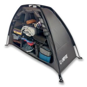 campyre - tent & rv camping organizer with zippered flap, 9-shelf storage. tent organizer, rv shoe organizer, dining tent organizer. organize any other camp gear/accessories (patented - licensed)