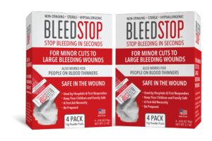 bleedstop™ first aid powder for blood clotting, trauma kit, blood thinner patients, camping safety, and survival equipment for moderate to severe bleeding wounds or nosebleeds (double 4 pack 15g)