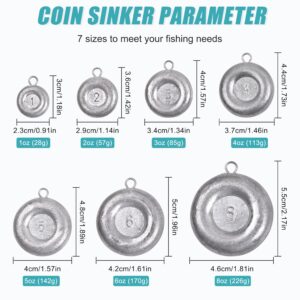 Disc Sinkers Fishing Weights, Coin Fishing Sinkers Weights Saltwater Surf Fishing Weights Bottom Drifting Trolling Catfishing Fishing Sinkers Saltwater Gear Tackle 1oz 2oz 3oz 4oz 5oz 6oz 8oz