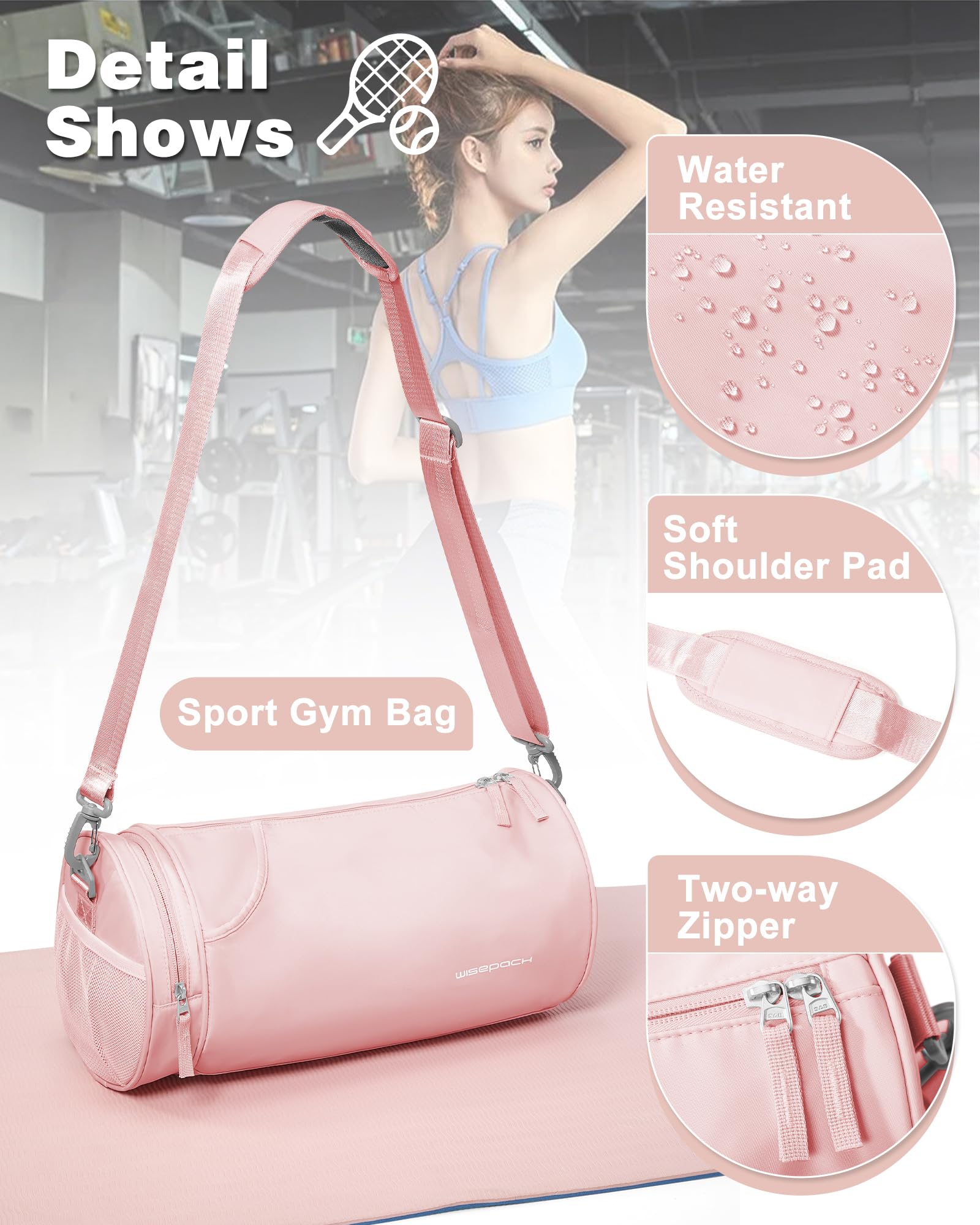 Small Gym Bag for Women,Waterproof Workout Bag Mini Duffle Bag Womens Spotrs Gym Bags Small Travel Duffel Bag with Wet Pocket Carry on Weekender Bags for Dance Swimming,Gym,Yoga,Fitness Pink