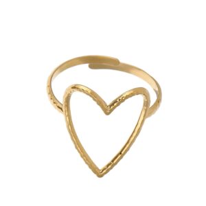 beads & pearls jewelry 18k gold plated stainless steel minimalist trendy large open heart statement adjustable ring