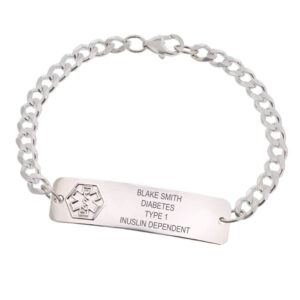 sterling silver classic medical id bracelet (embossed) (7.5, small id tag)