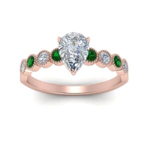 jewelryonclick antique bezel set diamond engagement ring rose gold plated created emerald pear shape green color vintage engagement rings bezel setting in size 10 fashion jewelry