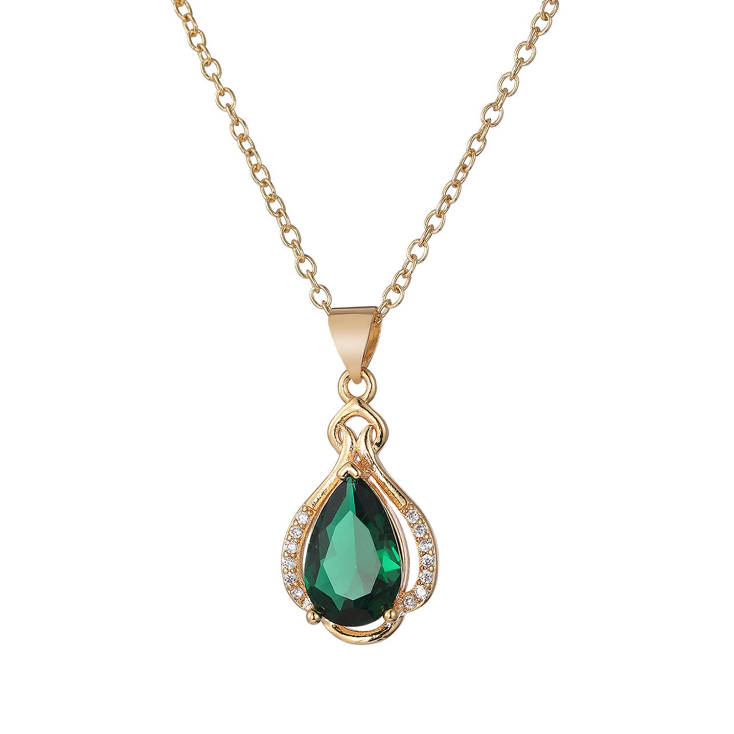 CXUEMH Emerald Necklace Y-shaped Necklace Gold Plated Copper Pear-Shaped Teardrop Necklace Heart Necklace Diamond Pendant Necklace with Rhinestone Inlaid Jewelry for Mom (Green C)