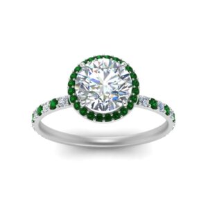 CaratYogi Petite Halo Diamond Ring sterling silver Created Emerald Round shape Green color Halo Engagement Rings high Setting in Size 7 for Women