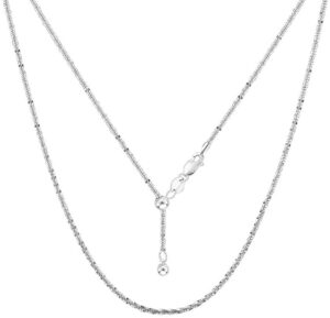 savlano 925 sterling silver solid 1.5mm sparkle crisscross roc adjustable bolo 14-24 inch chain necklace for women - made in italy comes with a gift box (white)