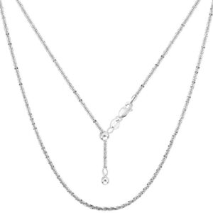 Savlano 925 Sterling Silver Solid 1.5MM Sparkle Crisscross Roc Adjustable Bolo 14-24 Inch Chain Necklace For Women - Made in Italy Comes With a Gift Box (White)