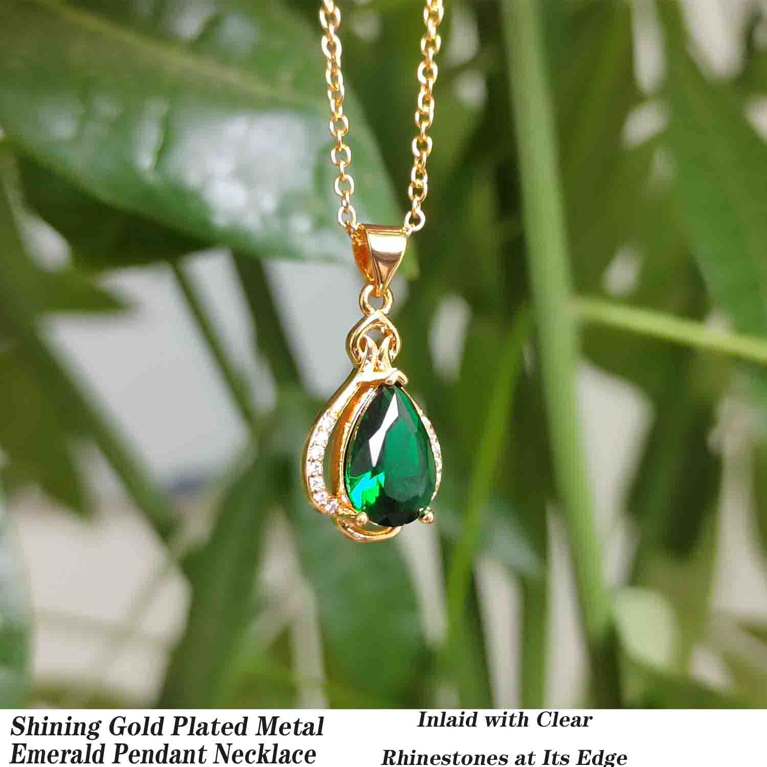 CXUEMH Emerald Necklace Y-shaped Necklace Gold Plated Copper Pear-Shaped Teardrop Necklace Heart Necklace Diamond Pendant Necklace with Rhinestone Inlaid Jewelry for Mom (Green C)