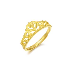 chow sang sang 999.9 24k solid gold price-by-weight 2.99g gold crown ring for women 90227r | adjustable size