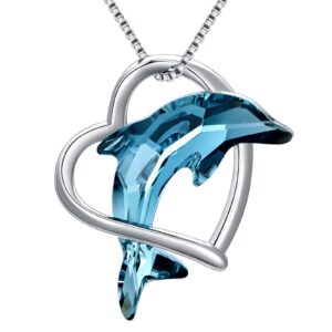 flpruy dolphin gifts for women 925 sterling silver dolphin necklace ocean themes heart necklace with blue crystal dolphin jewelry gifts for women mom girlfriend birthday