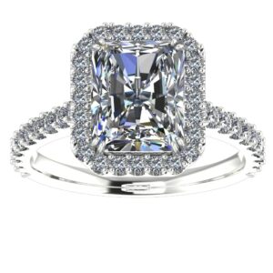 houston diamond district forever one (d-f) radiant-cut moissanite engagement ring 3 carat (ctw) in 14k white gold