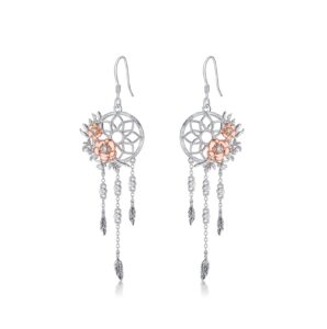 mbsuuh dream catcher dangle drop earrings 925 sterling silver rose flower dreamcatcher jewelry gifts for women wife mom girls