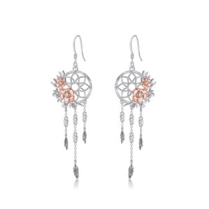 MBSUUH Dream Catcher Dangle Drop Earrings 925 Sterling Silver Rose Flower Dreamcatcher Jewelry Gifts for Women Wife Mom Girls