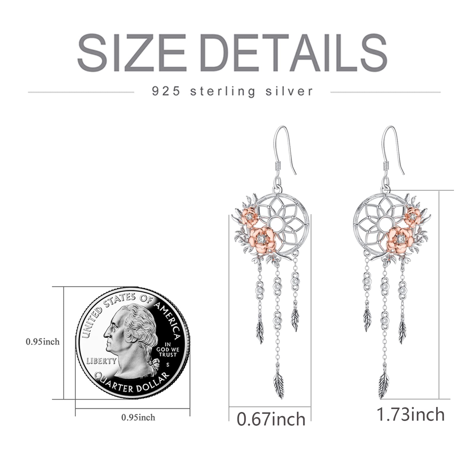 MBSUUH Dream Catcher Dangle Drop Earrings 925 Sterling Silver Rose Flower Dreamcatcher Jewelry Gifts for Women Wife Mom Girls