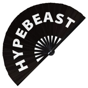 hype beast hand fan foldable bamboo circuit rave hand fans slang words fan outfit party gear gifts music festival rave accessories (black)