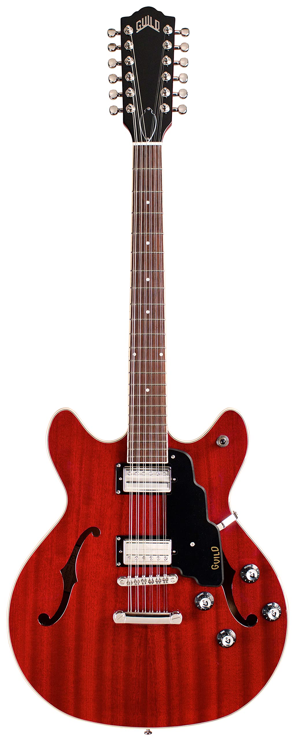 Guild Guitars Starfire I-12 Double Cutaway 12-String Semi-Hollow Body Electric Guitar, Cherry Red - Modern Thin “U“ Neck Profile for Fast, Smooth Playing, HB-2 Humbuckers with Push/Pull Coil Split