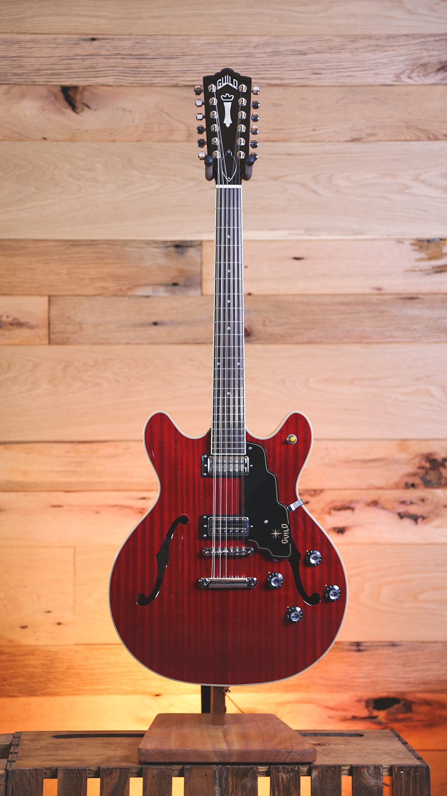 Guild Guitars Starfire I-12 Double Cutaway 12-String Semi-Hollow Body Electric Guitar, Cherry Red - Modern Thin “U“ Neck Profile for Fast, Smooth Playing, HB-2 Humbuckers with Push/Pull Coil Split