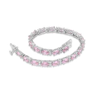 Scienza Pretty in Pink Sterling Silver Bracelet – Dazzling Cubic Zirconia Destiny Tennis Bracelet – Rhodium Plated .925 Sterling Silver Bracelets for Women – Luxury Pink Bracelets for Women