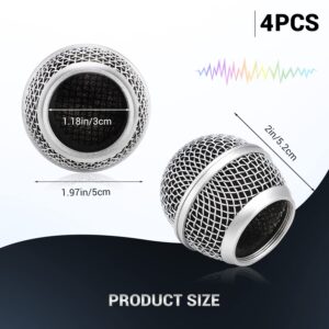 Facmogu 4PCS Microphone Head Replace, Grille Mic Replacement Ball Head, Microphone Grille Ball with Inner Foam, Steel Mesh Microphone Grille Heads, Grille Ball Type Fits for SM58 SM58S BETA58 - Silver